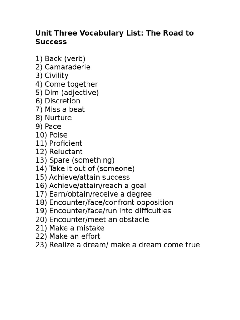 Unit 3 Vocabulary List | PDF | Career & Growth