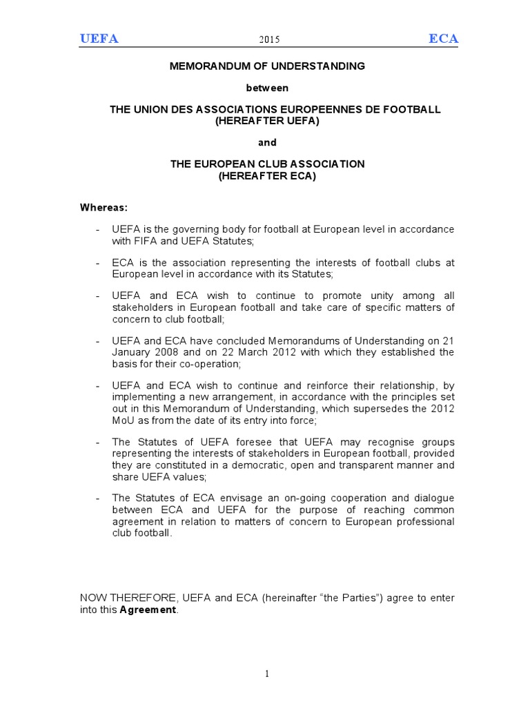 ECA UEFA Memorandum of Understanding (2015-2022) | PDF | Government ...