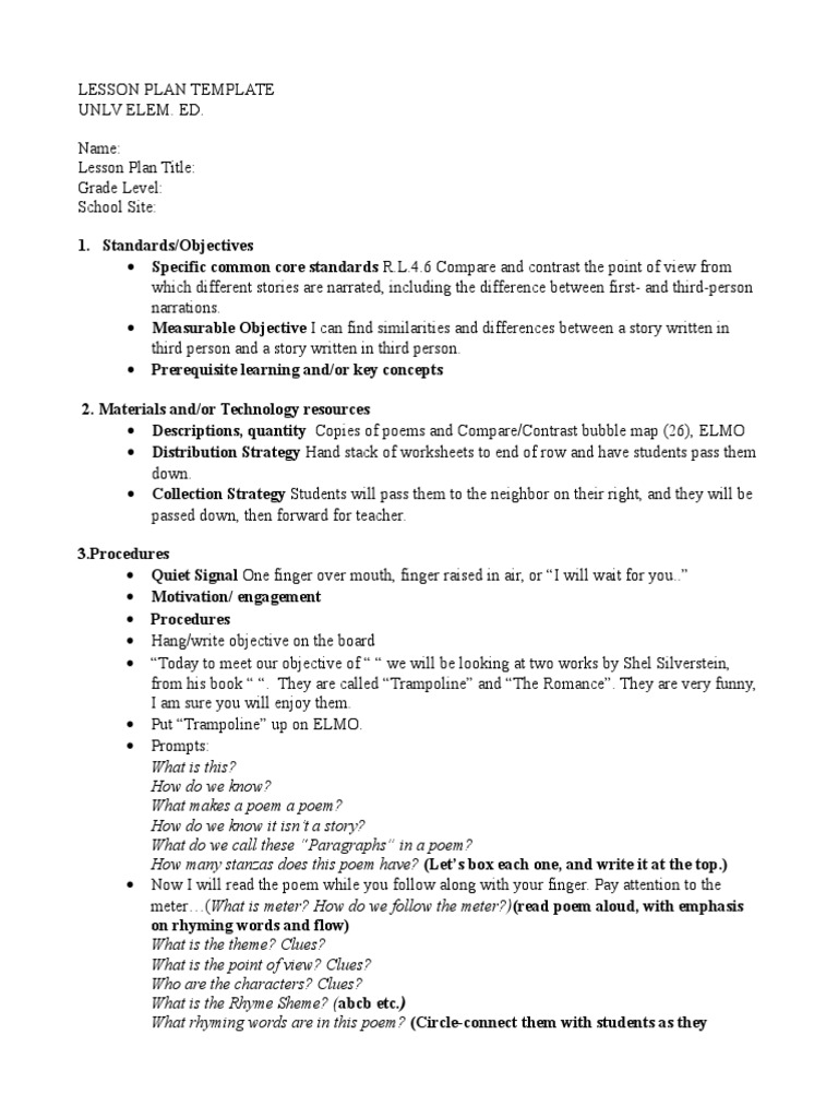 Lesson Plan 2 Shel Silverstein | PDF | Educational Assessment | Lesson Plan