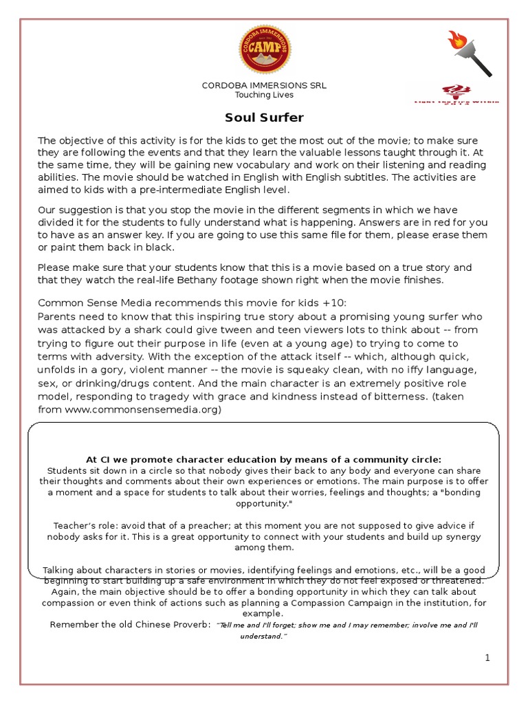 Soul Surfer. Activities and Reflection | PDF