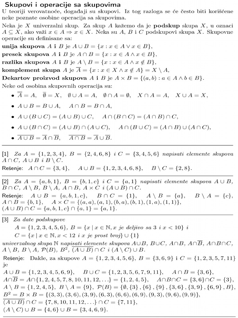 8 Skupovi Operacije Sa Skupovima Kombinatorika - Permutacije Kombinacije Varijacije | PDF