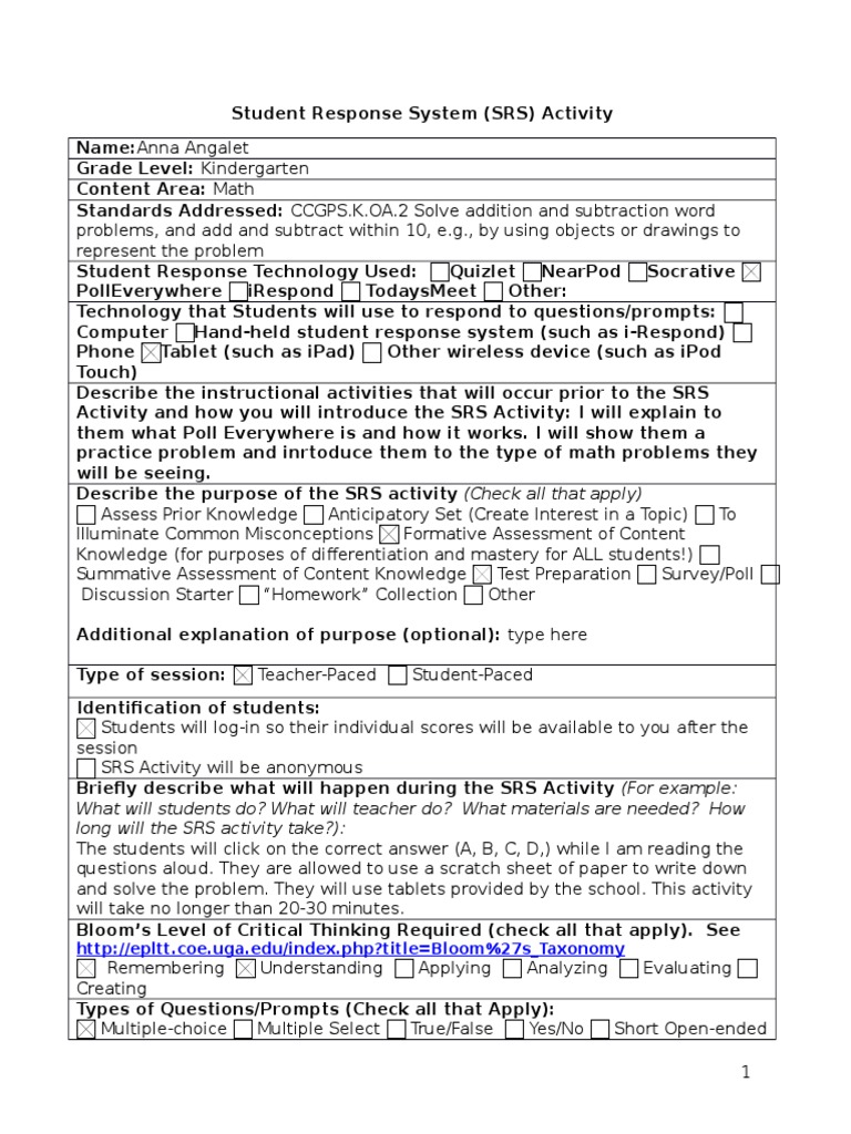 Student Response and Assessment Template | PDF | Multiple Choice ...