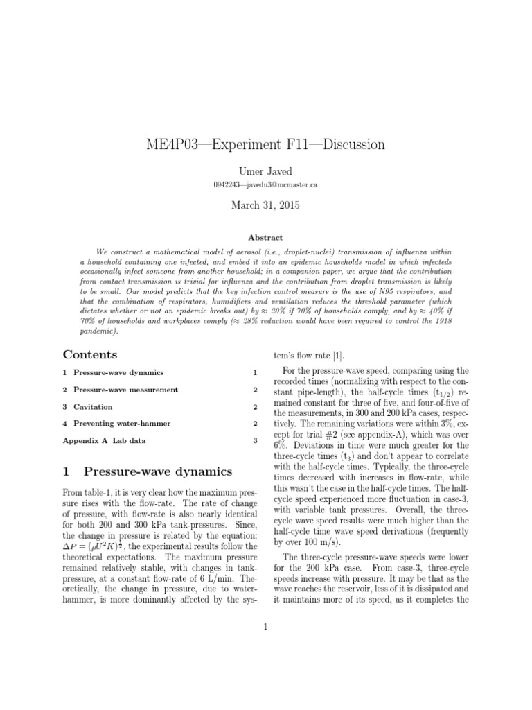Water Hammer Lab Discussion | PDF | Pressure | Valve