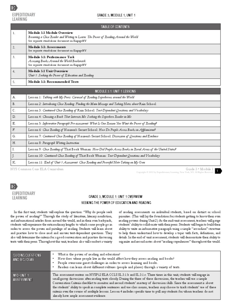 02 Grade 3 Module 1 Unit 1 | PDF | Educational Assessment | Common Core ...