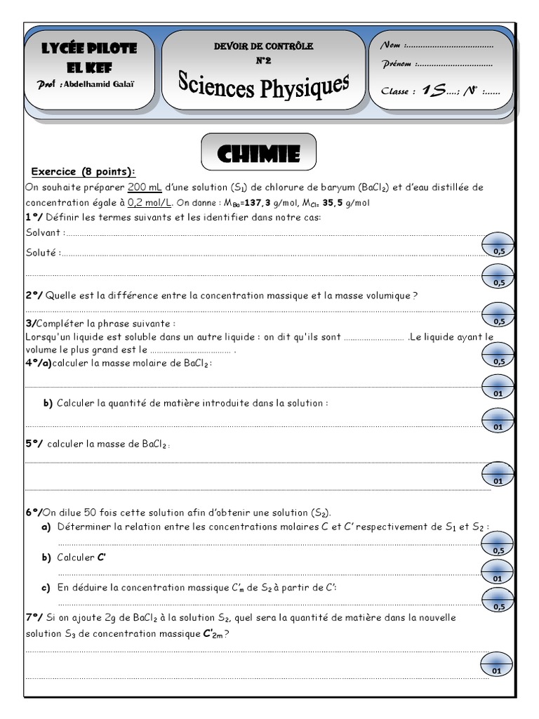 Devoir de Contrôle 1AS Lycée Pilote by Galaï Abdelhamid Avec Correction PDF | PDF ...