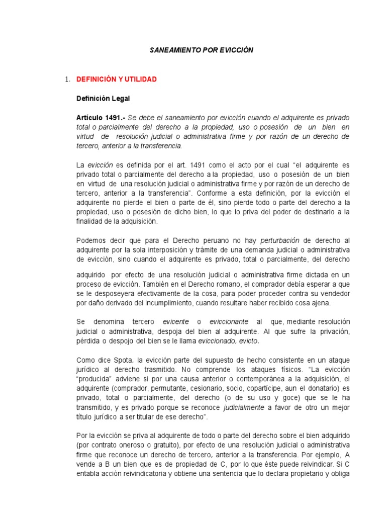 Definición de Evicción y Saneamiento | PDF | Posesión (Ley) | Propiedad
