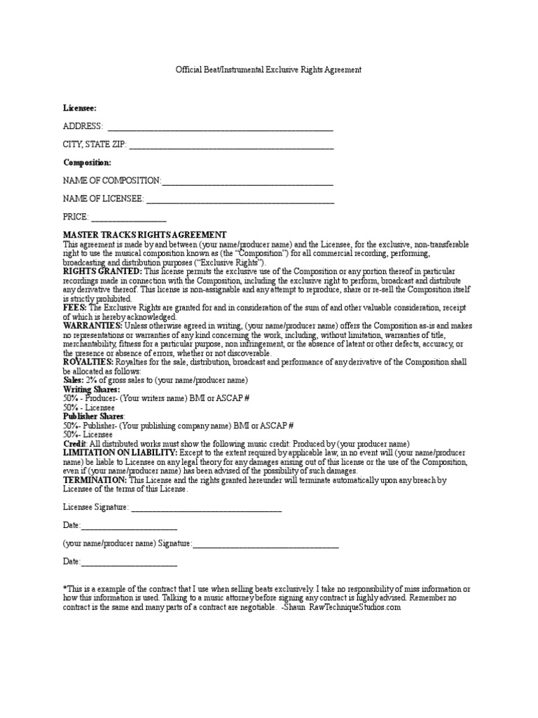 Exclusive Contract Example | PDF | License | Royalty Payment
