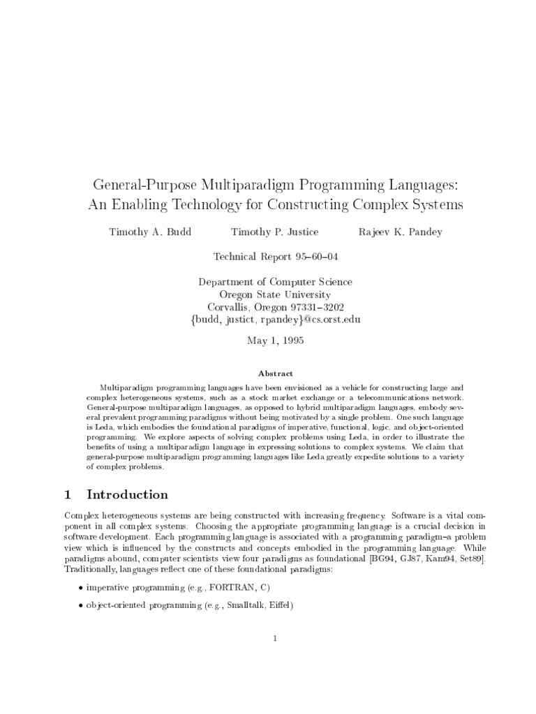 General-Purpose Multiparadigm Programming Languages: An Enabling Technology For Constructing ...