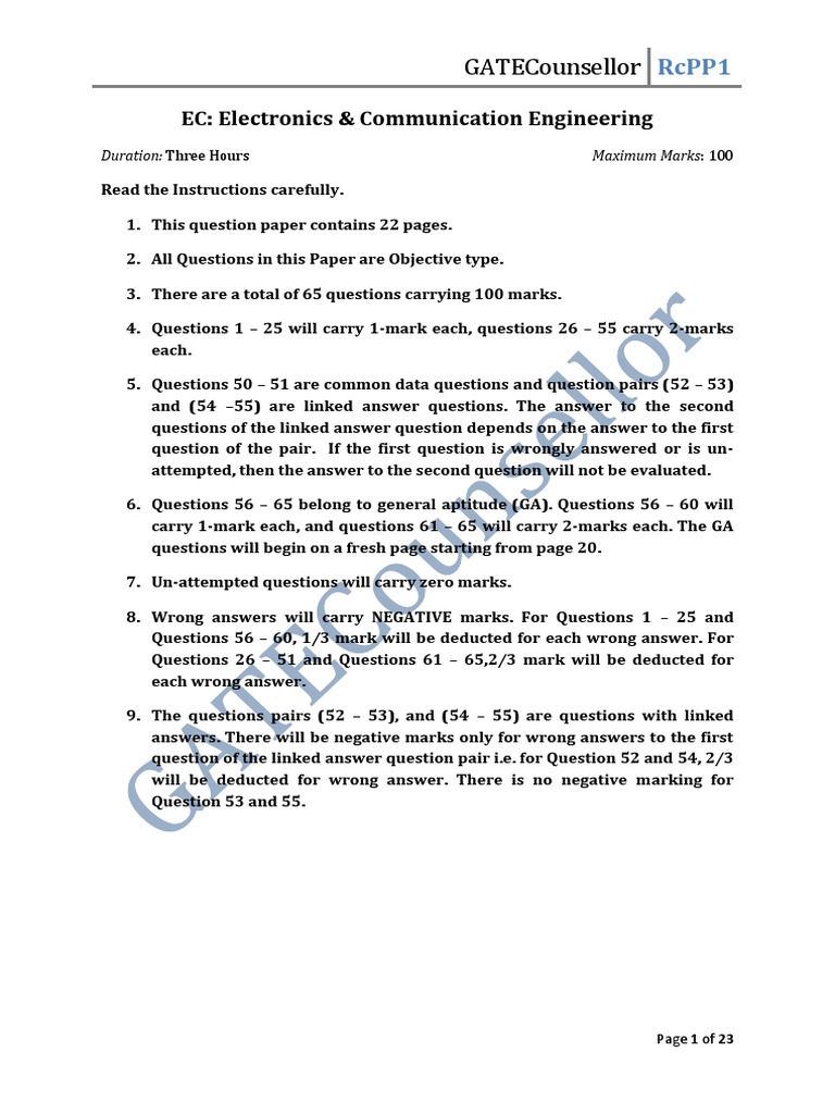 GATE ECE Previous Year Question Paper | PDF | Honey Bee | Transmission Line
