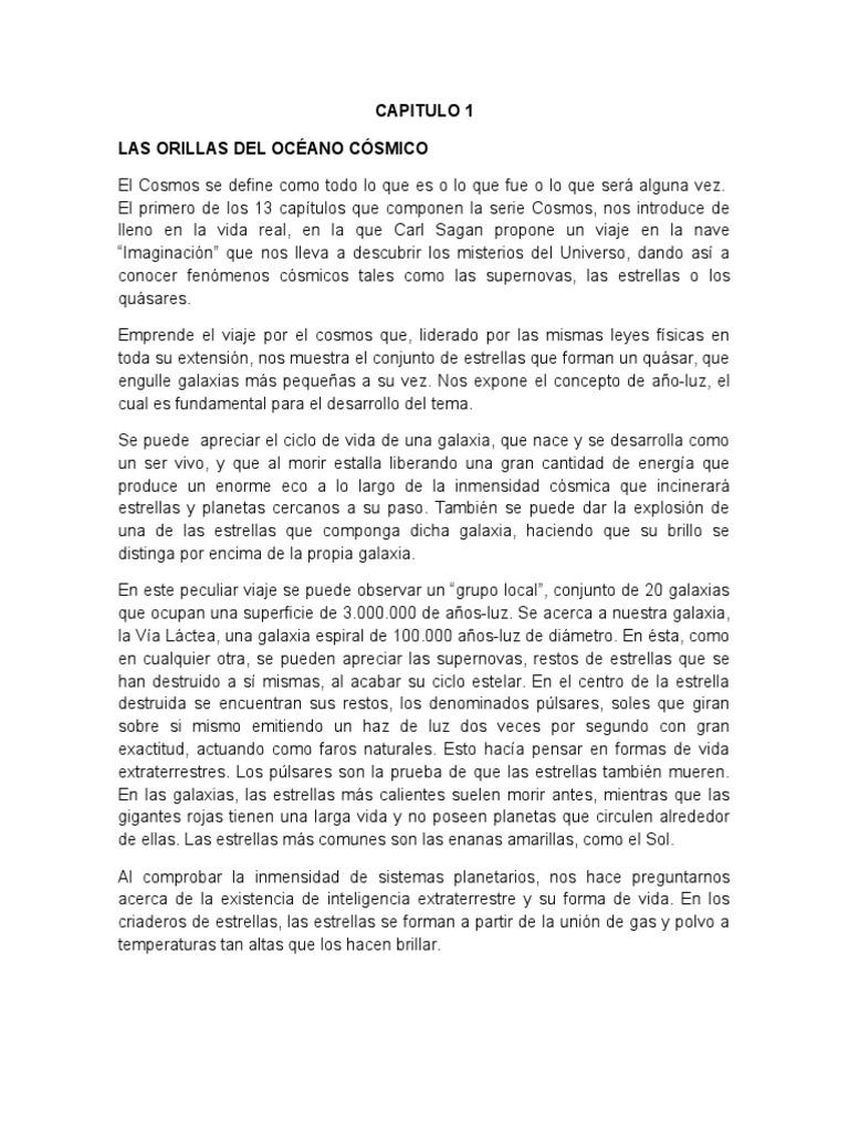 Resumen Cosmos Cap1 y 2 | PDF | Universo | Estrellas