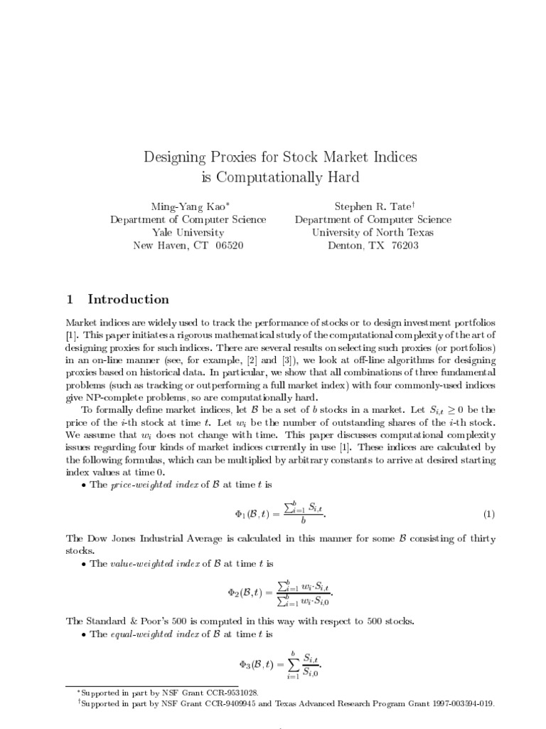 Designing Proxies For Stock Market Indices Is Computationally Hard ...