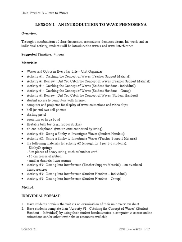 Physics B - Lesson 1 - Introduction To Waves | PDF | Waves | Sound