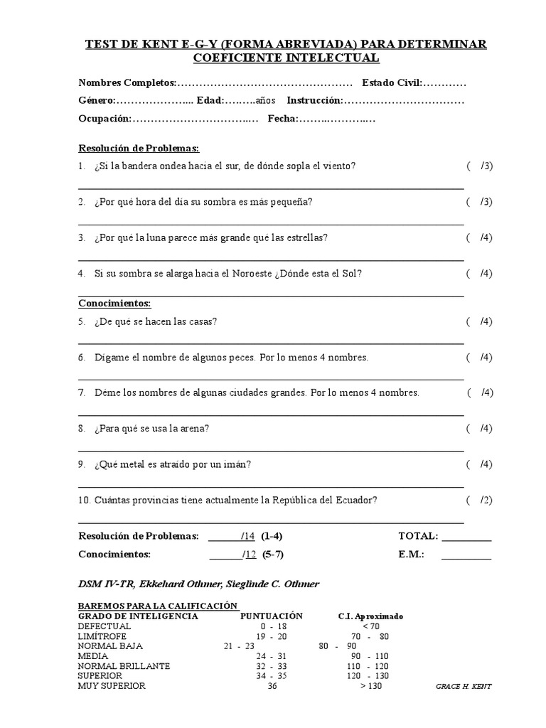 Test de Kent E-G-Y para CI | PDF