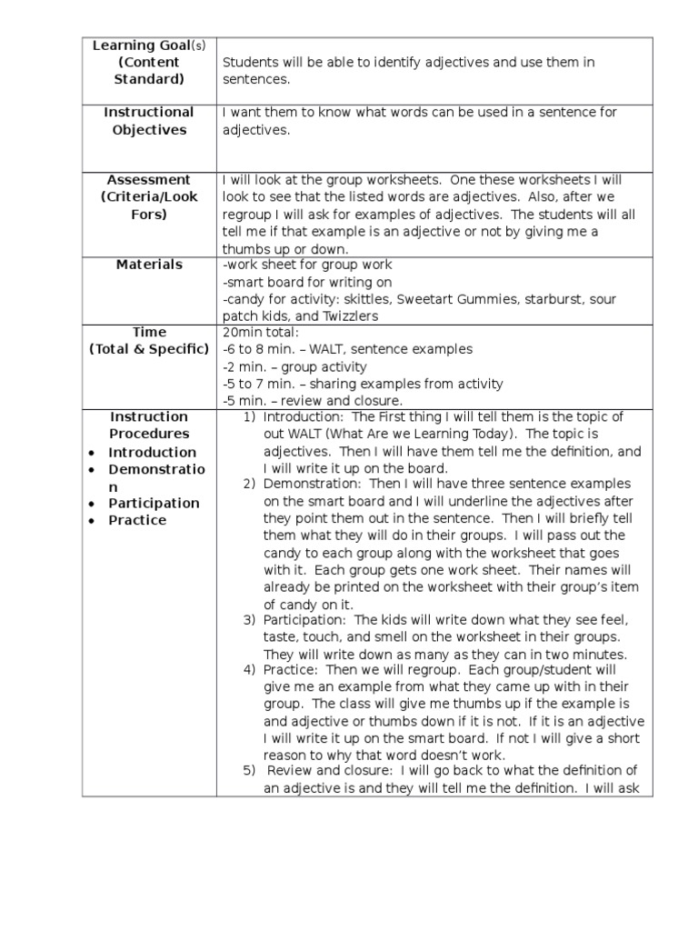 Lesson Plan For Adjectives | PDF | Adjective | Semiotics
