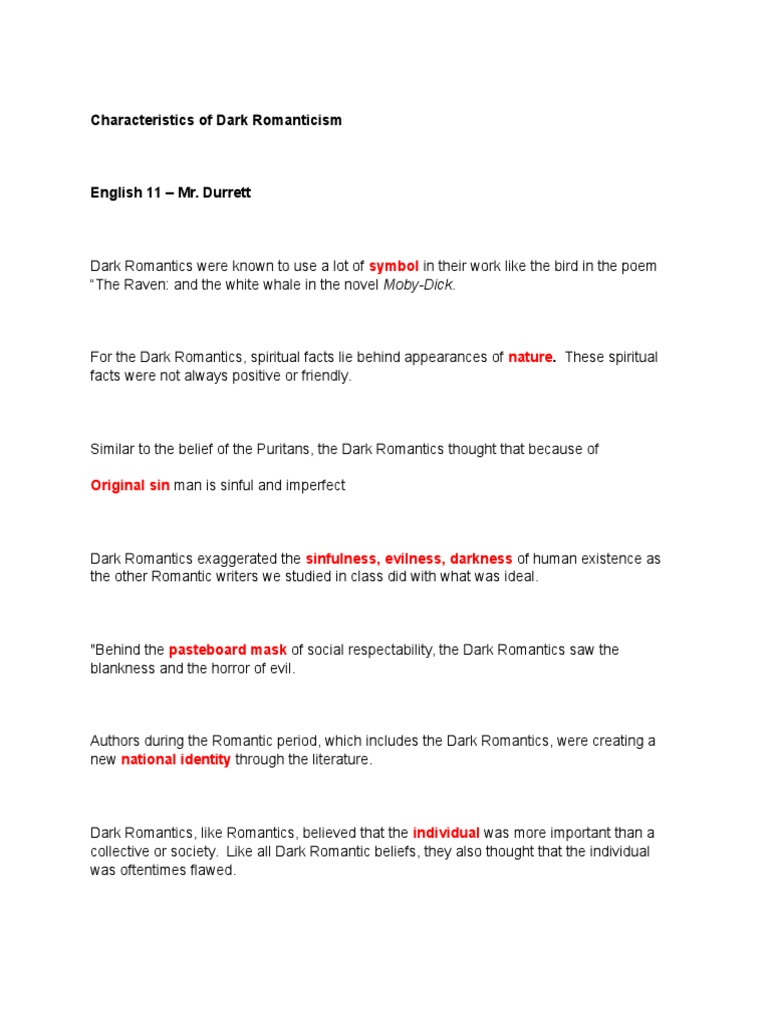 Characteristics of Dark Romanticism | PDF | Romanticism | Courtship