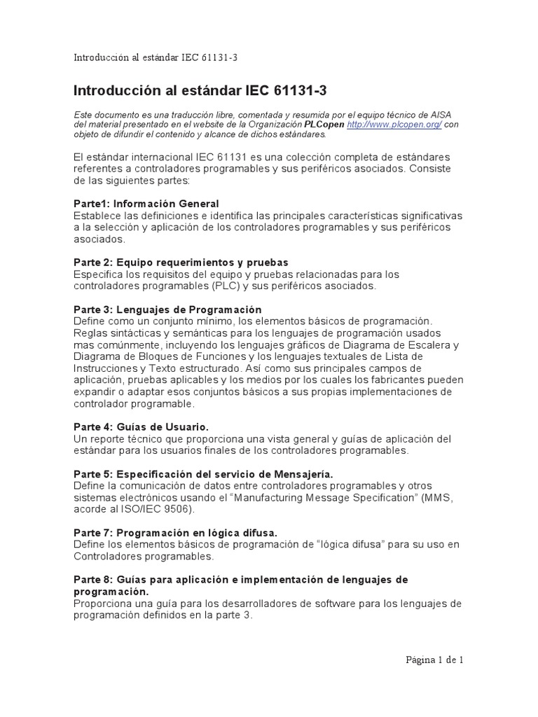 InfoPLC Net Intro Estandar IEC 61131-3 | PDF | Lenguaje de programación | Programa de computadora