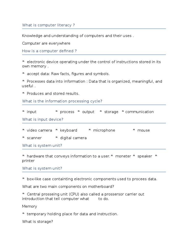 An Introduction to Computer Literacy: Understanding Computers, Their ...