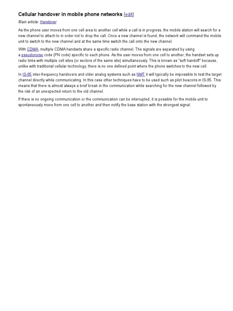 Cellular Handover in Mobile Networks | PDF