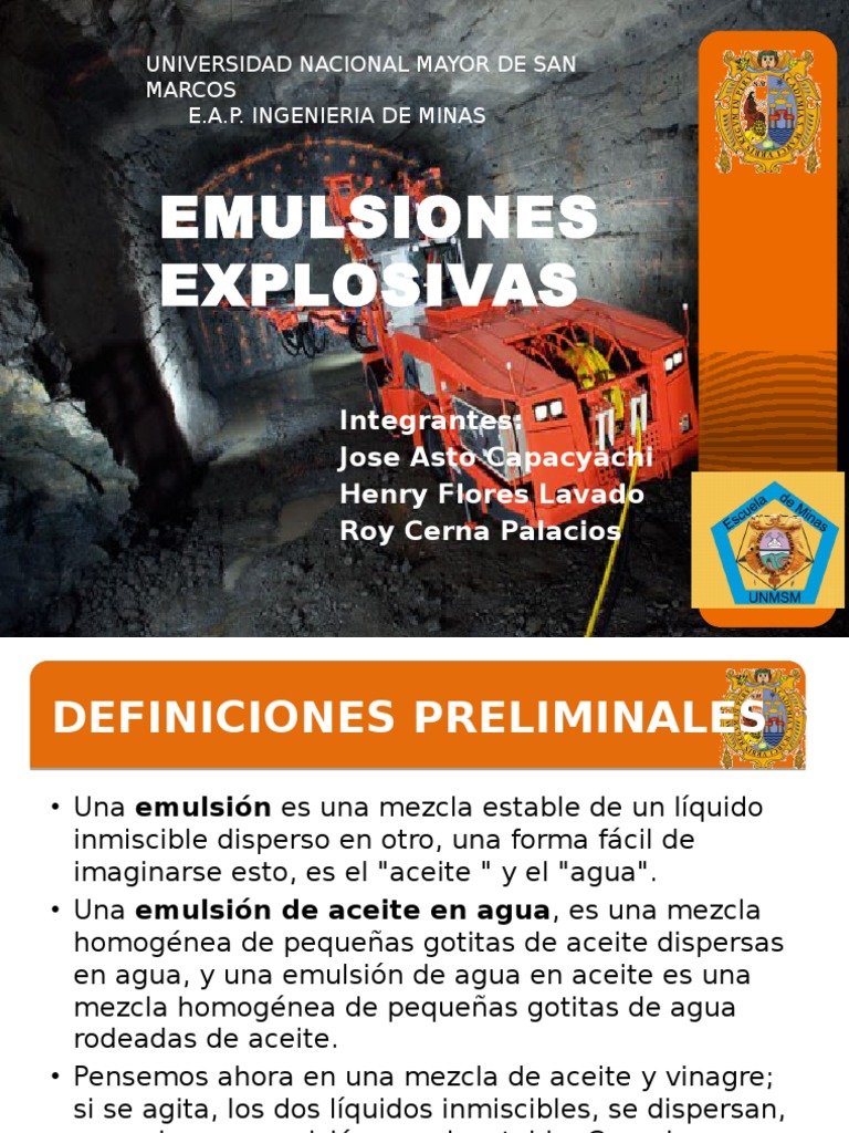 Emulsiones Explosivas.pptx | Química | Materiales