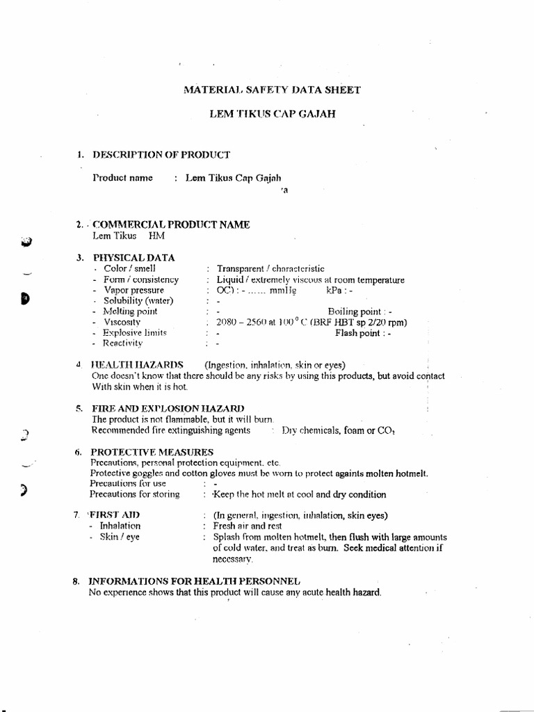 MSDS Lem Tikus Cap Gajah | PDF | Science & Mathematics | Technology ...