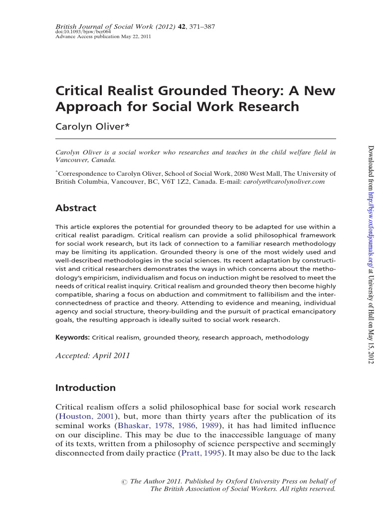 Critical Realist Grounded Theory. A New Approach For Social Work ...