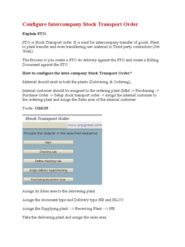 Configure Intercompany Stock Transport Order | PDF