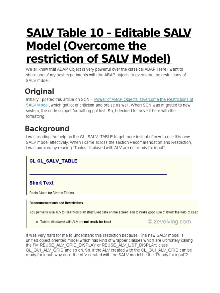 SALV Table 10 - Editable SALV Model (Overcome The Restriction of SALV ...