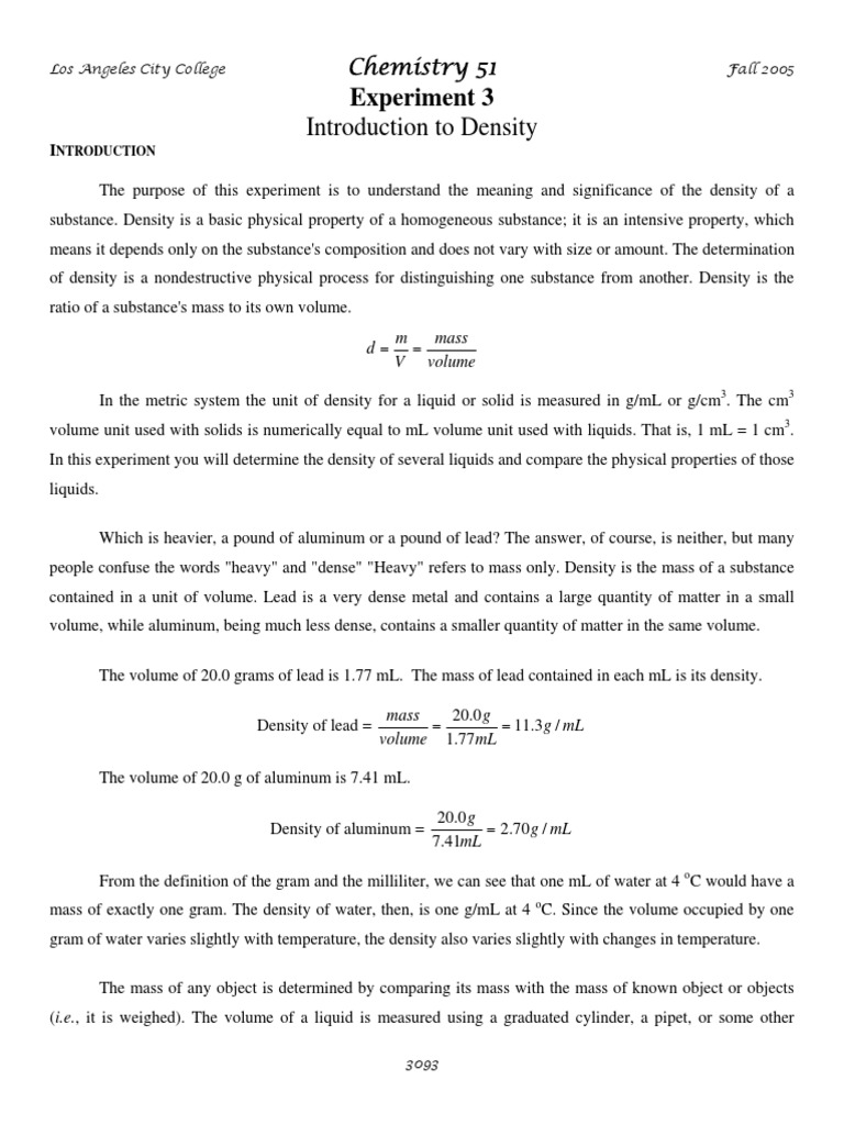 Density Lab | PDF | Density | Volume