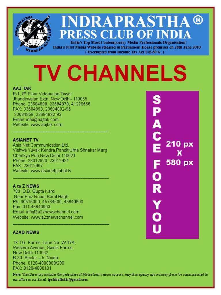 TV Channels | PDF | New Delhi | Telecommunications