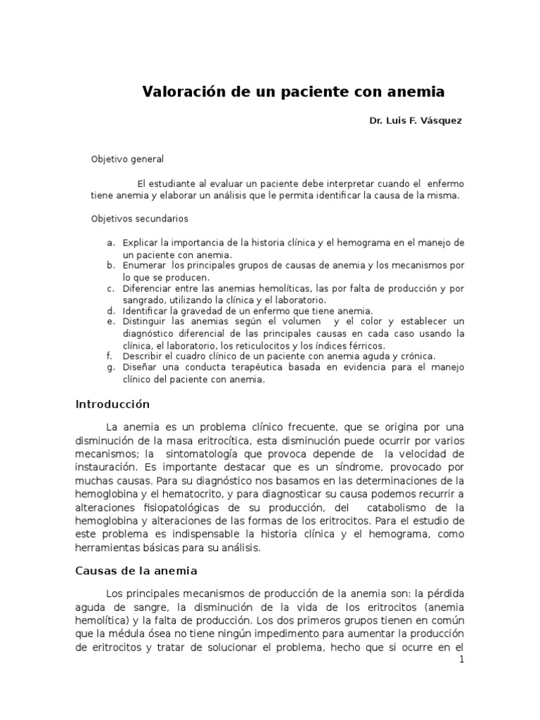 Valoracion de Un Paciente Con Anemia Clase Curso III Ano | PDF | Anemia ...