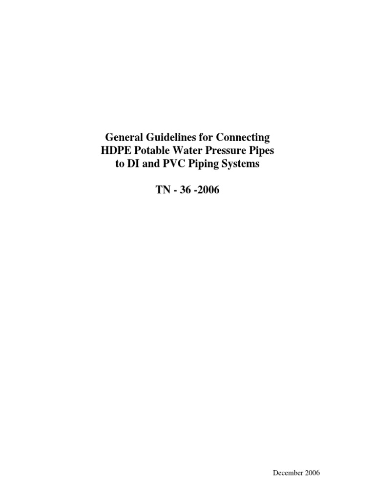 Guidelines for Connecting HDPE Potable Water Pressure Pipes to Existing ...