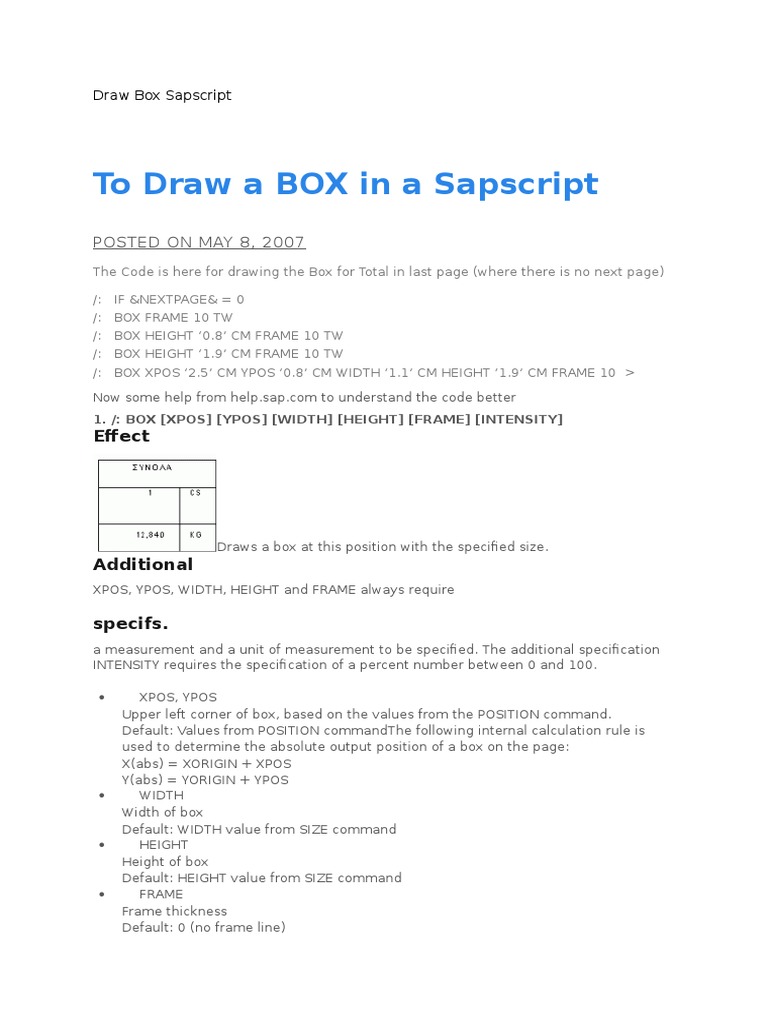 Draw Box Sapscript | PDF | Parameter (Computer Programming) | Teaching ...