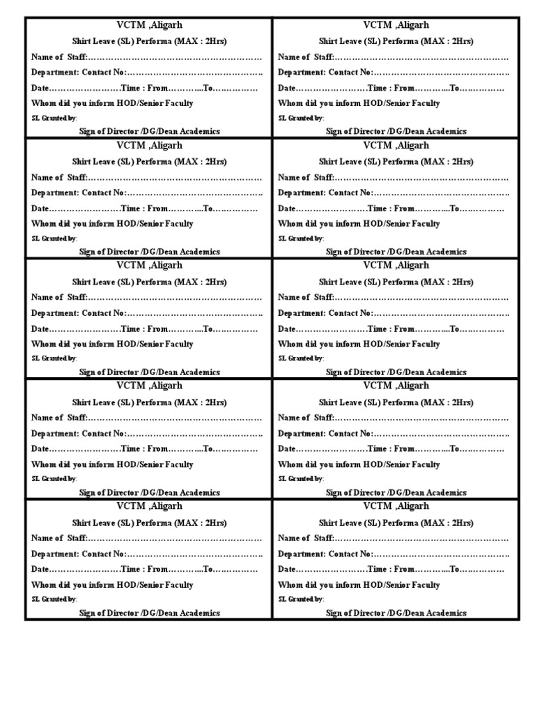 Short Leave Performa | PDF | Business | Computers
