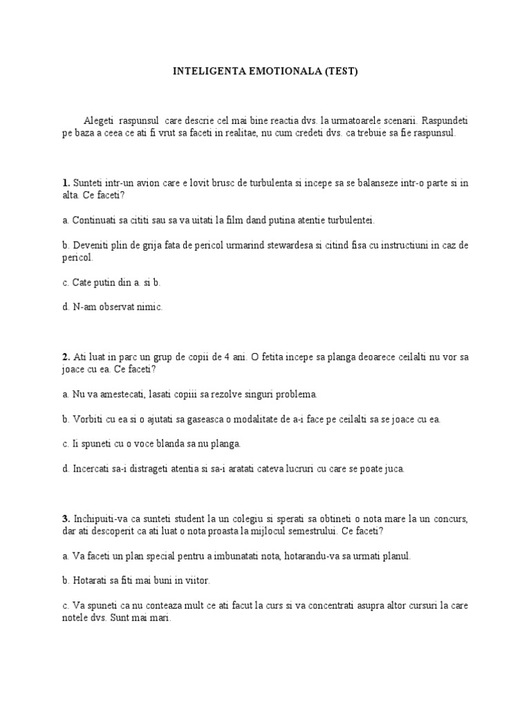 Inteligenta Emotionala (Test) | PDF