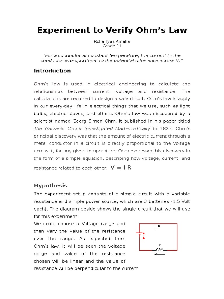 Verify Ohm's Law | Download Free PDF | Electrical Resistance And Conductance | Resistor