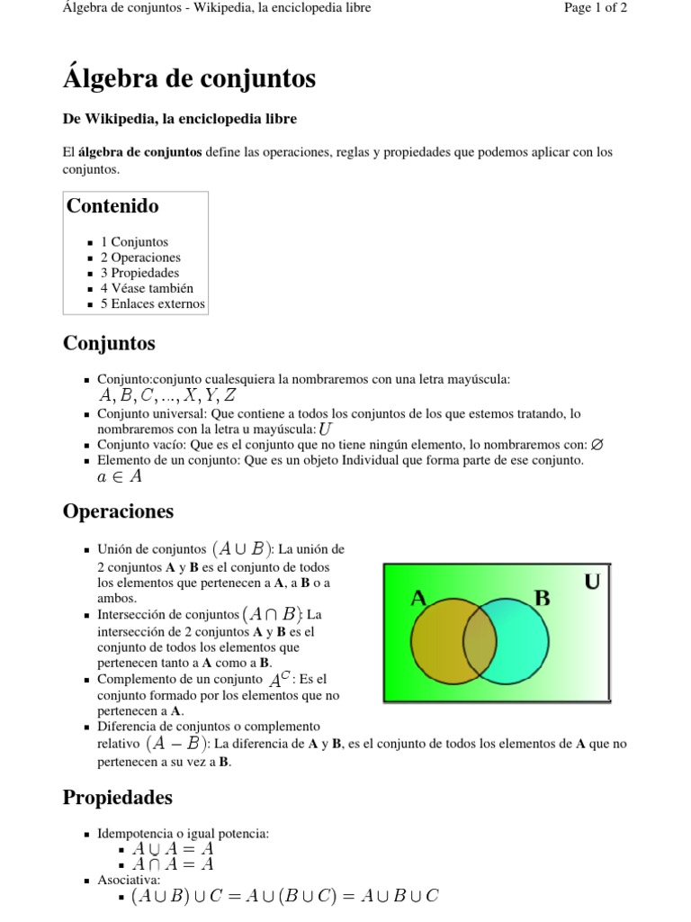 Álgebra de Conjuntos - Wikipedia, La Enciclopedia | Conjunto ...