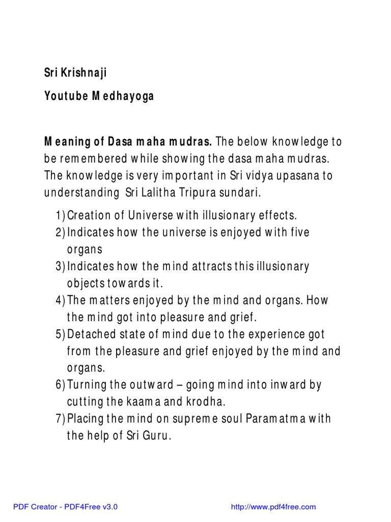 Meaning of Dasa Maha Mudras | PDF