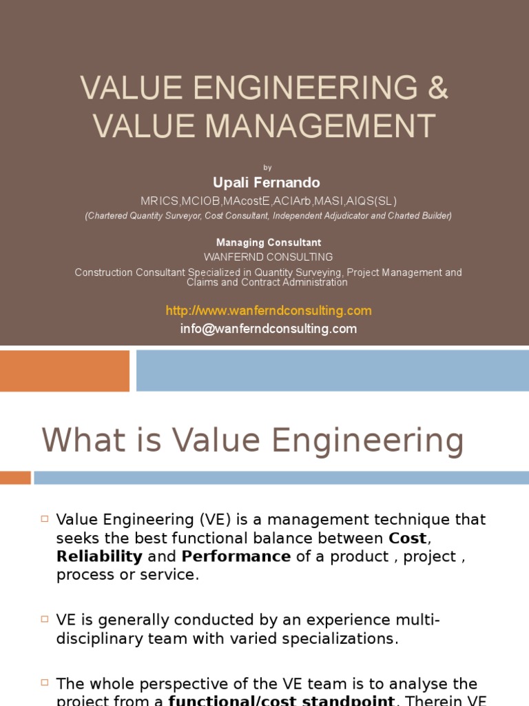 Value Engineering vs. Value Management | PDF | Business | Economies