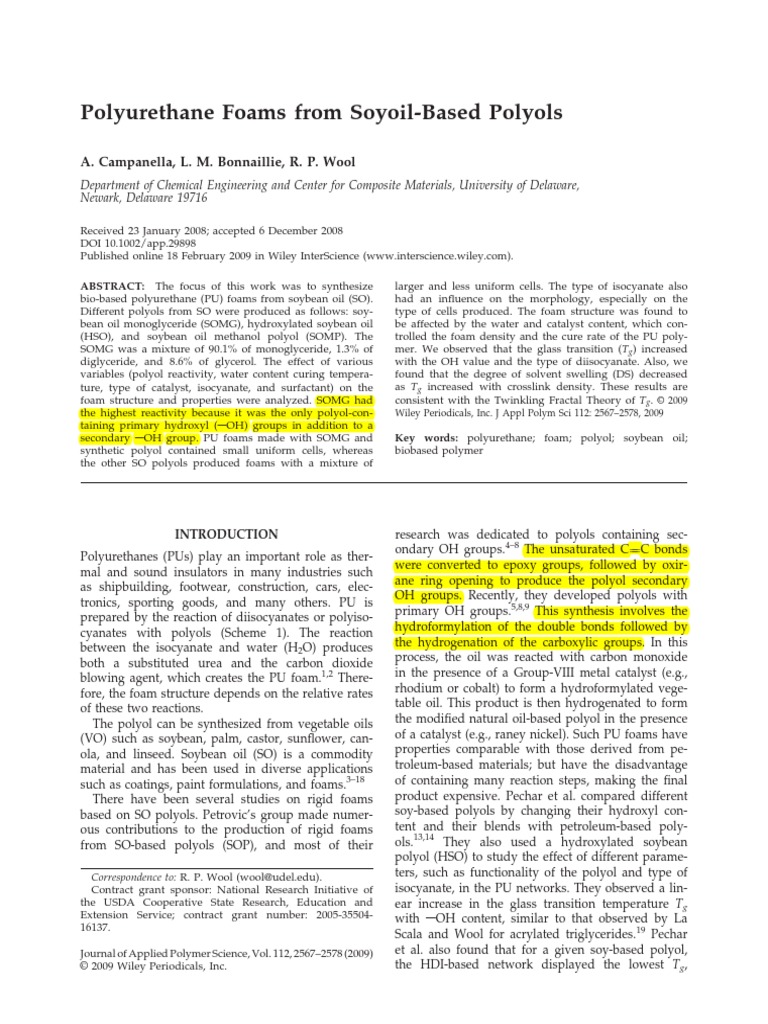 ( (compare TDI กับ MDI ด้วย) ) Polyurethane Foams from Soyoil-Based ...