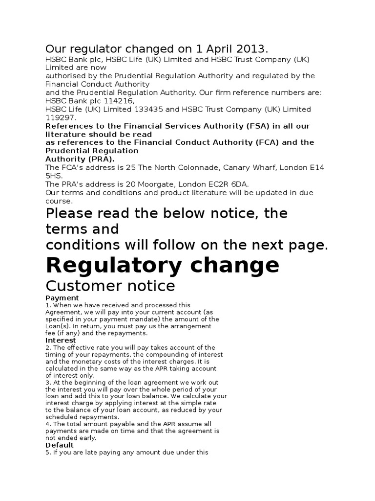 HSBC Loan Agreement Terms Overview | PDF