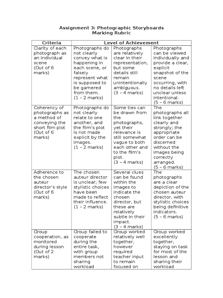 Photographic Storyboard Assignment Guide | PDF | Cognition ...