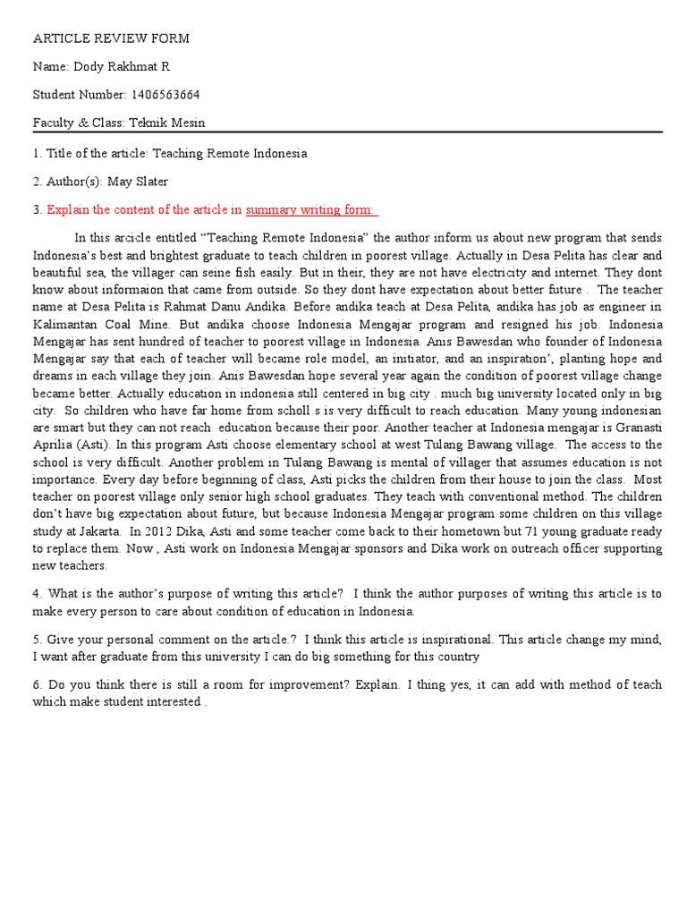 Article Review Form 2 | PDF | Indonesia | Cognition