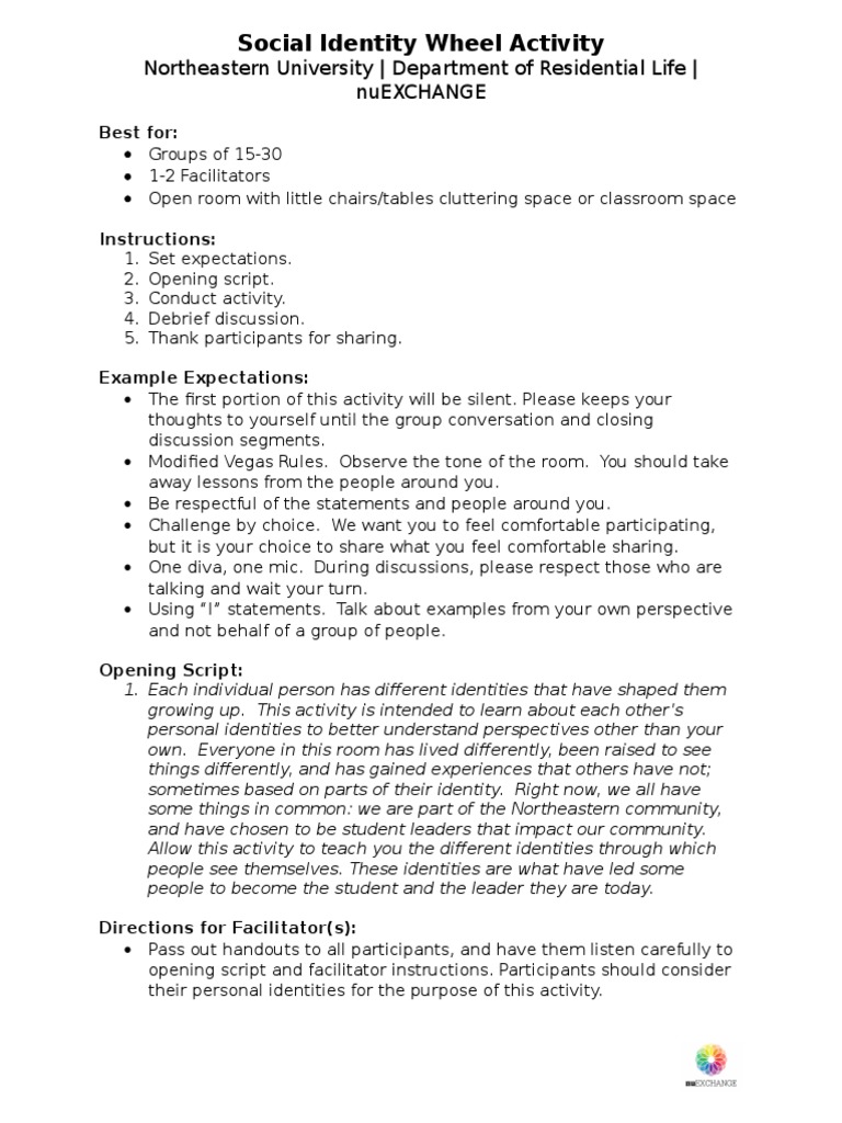 Social Identity Wheel Activity - Facilitator Instructions | PDF ...