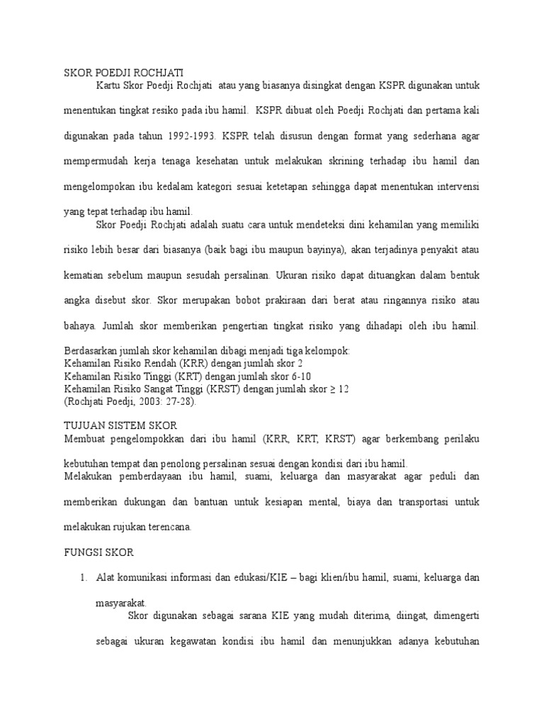 Skor Poedji Rochjati untuk Ibu Hamil | PDF