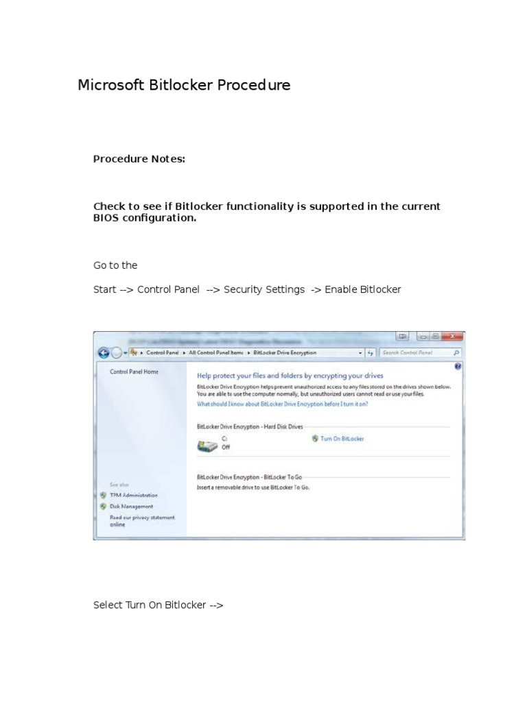 Bitlocker Procedure | PDF | Operating System Families | Computing Platforms