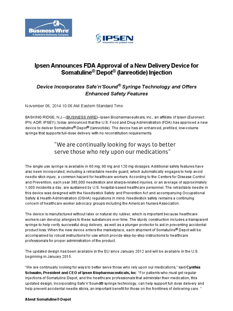 Ipsen Announces FDA Approval of A New Delivery Device For Somatuline ...