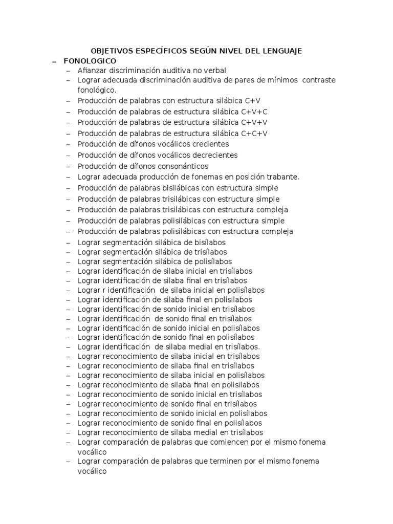 Objetivos Específicos del Lenguaje | PDF | Palabra | Adjetivo