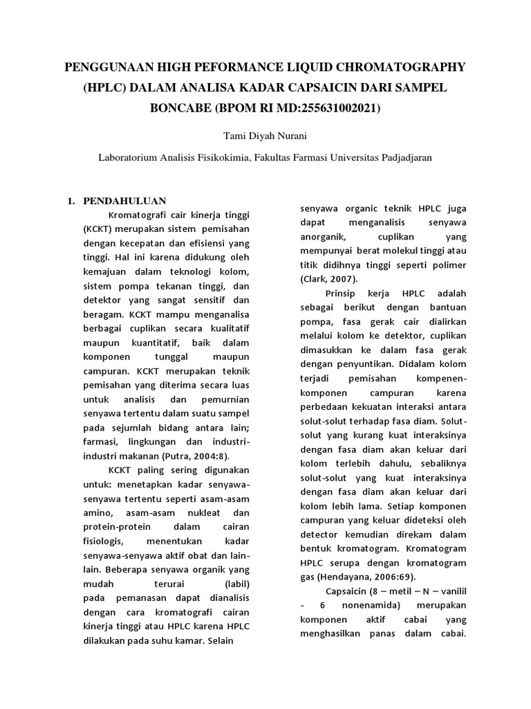 Laporan HPLC Sampel Capsaicin | PDF