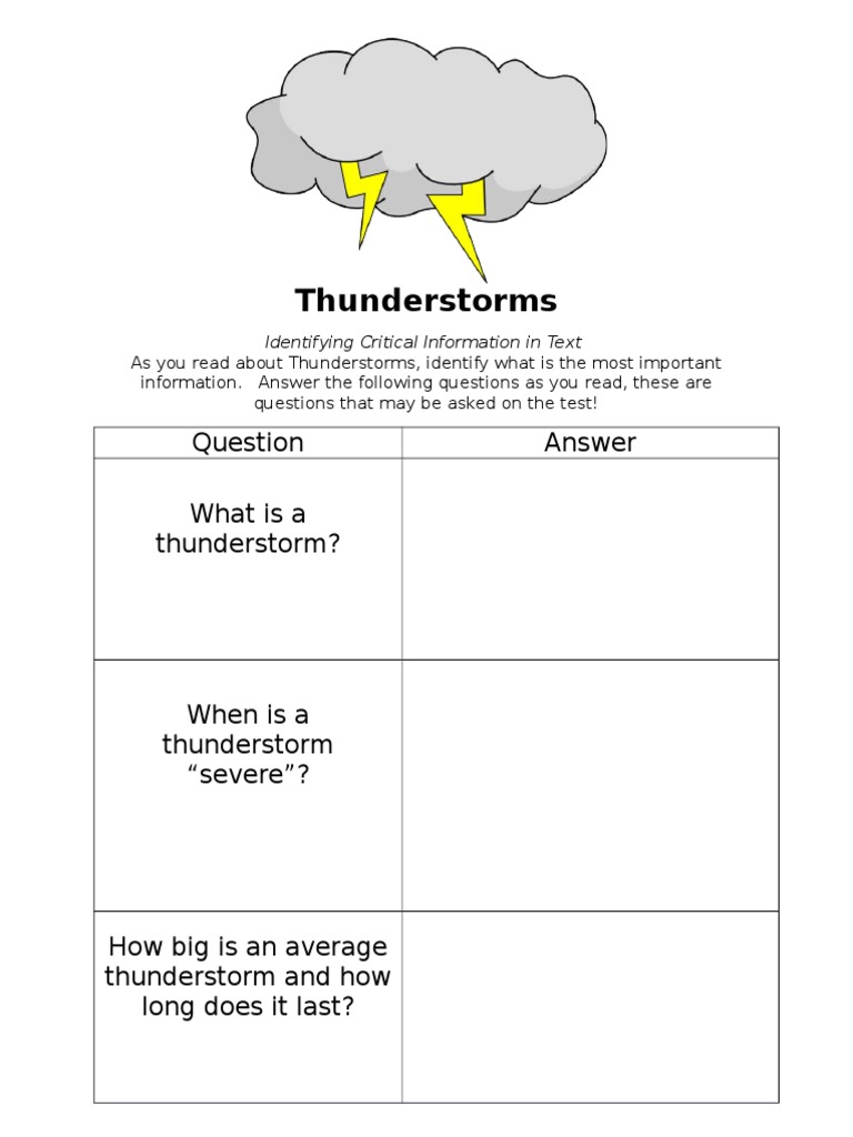 Understanding Thunderstorms: Key Facts | PDF | Language Arts ...