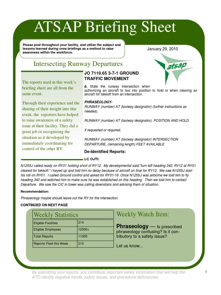 ATSAP Briefing Sheet | Runway | Air Traffic Control